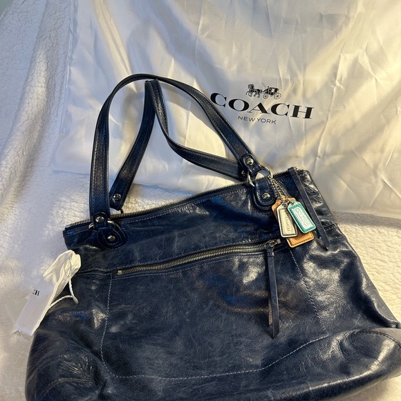 Coach | Bags | Coach Navy Blue Leather Tote Bag | Poshmark